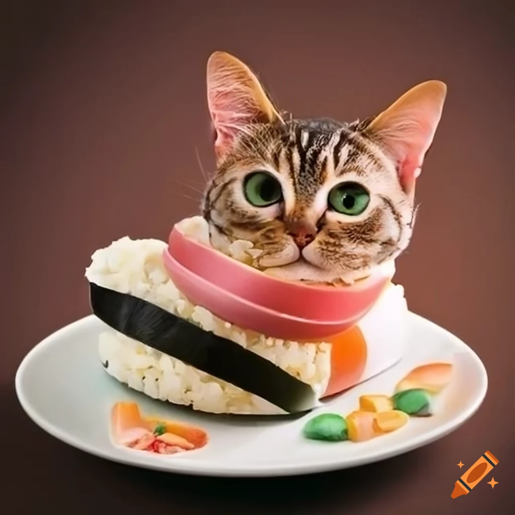 Cat shaped like a sushi roll on Craiyon