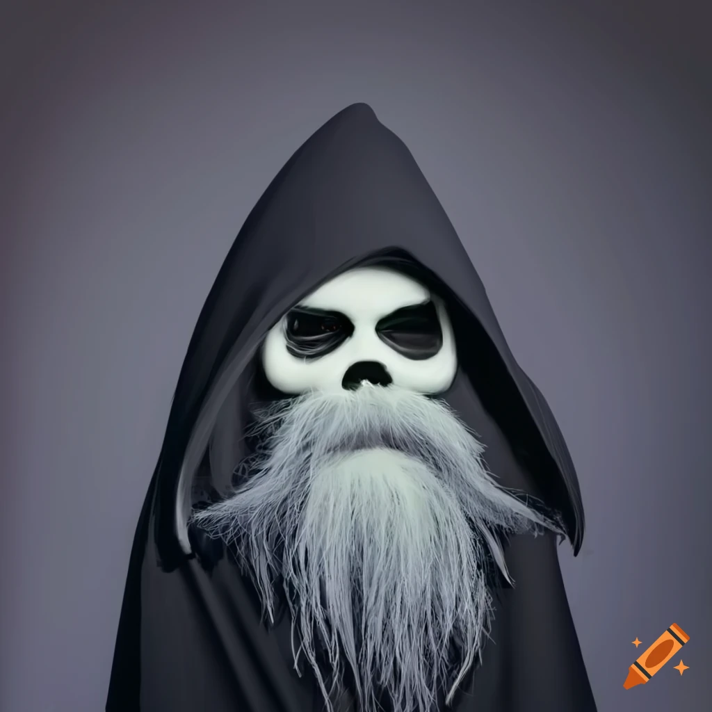 Cartoony Grim Reaper with long beard and flowing robes on Craiyon