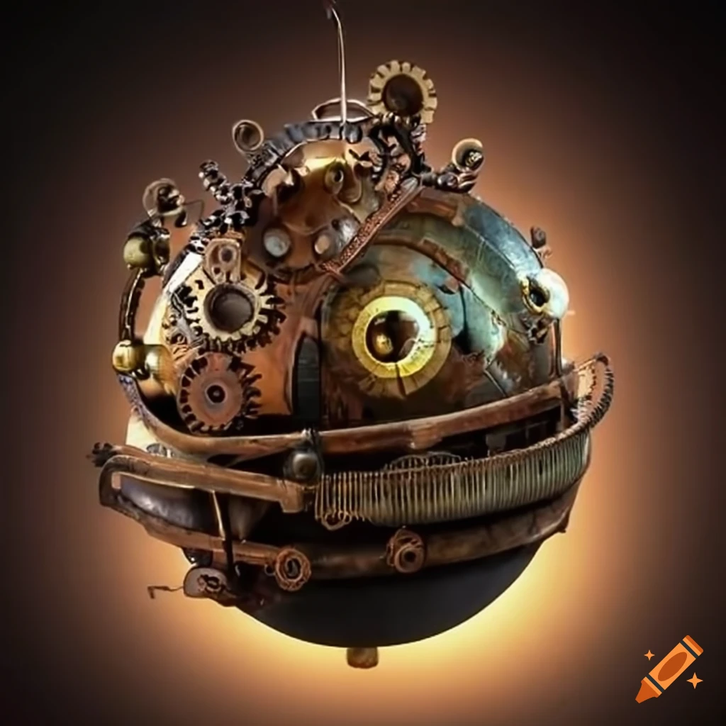 Steampunk spherical machine with antennae and insect-like arms on Craiyon