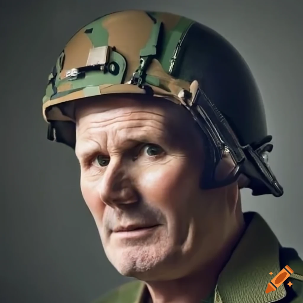 Keir starmer wearing an army helmet on Craiyon
