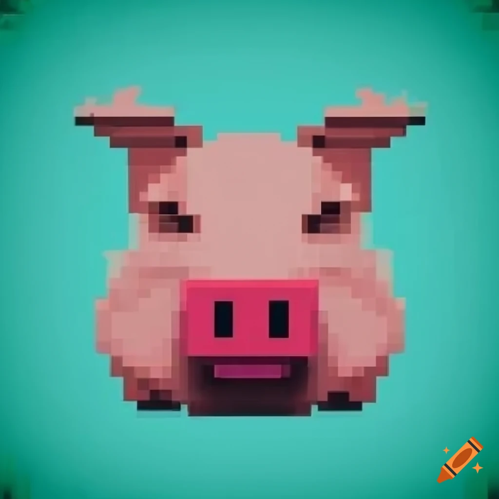 Retro pixelated pig's head with X's over its eyes in a 3D environment ...