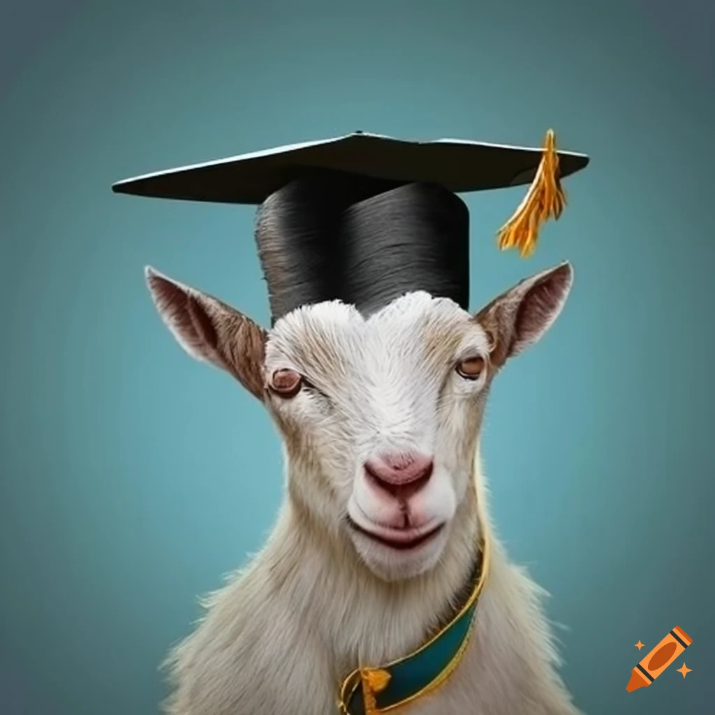 Goat wearing a graduation hat on Craiyon