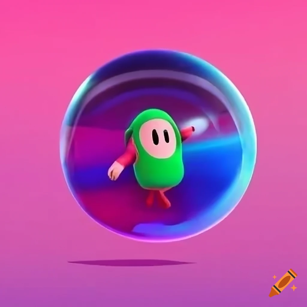 Spherical Fall Guys character reflection in a clear sphere, bouncy and ...