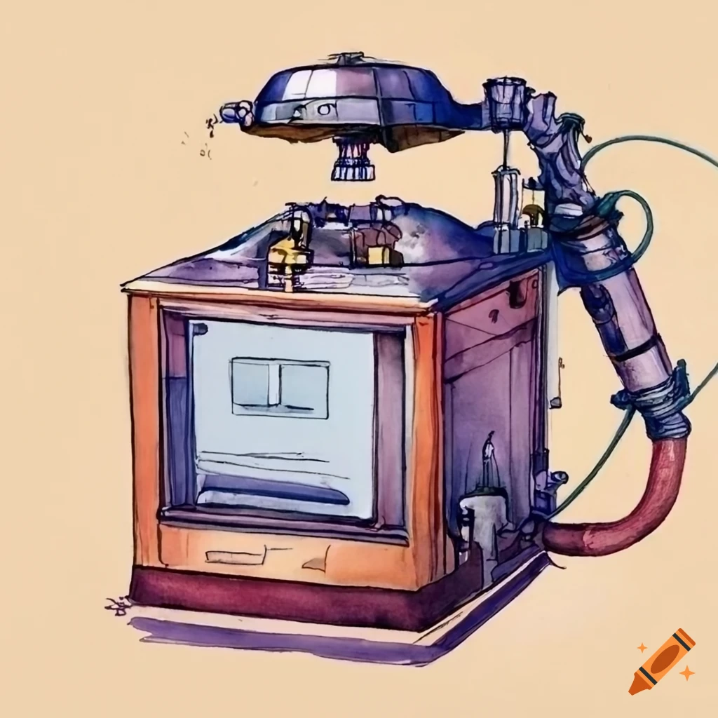 Mechatronics vacuum chamber hand drawn in aquarelle style on Craiyon