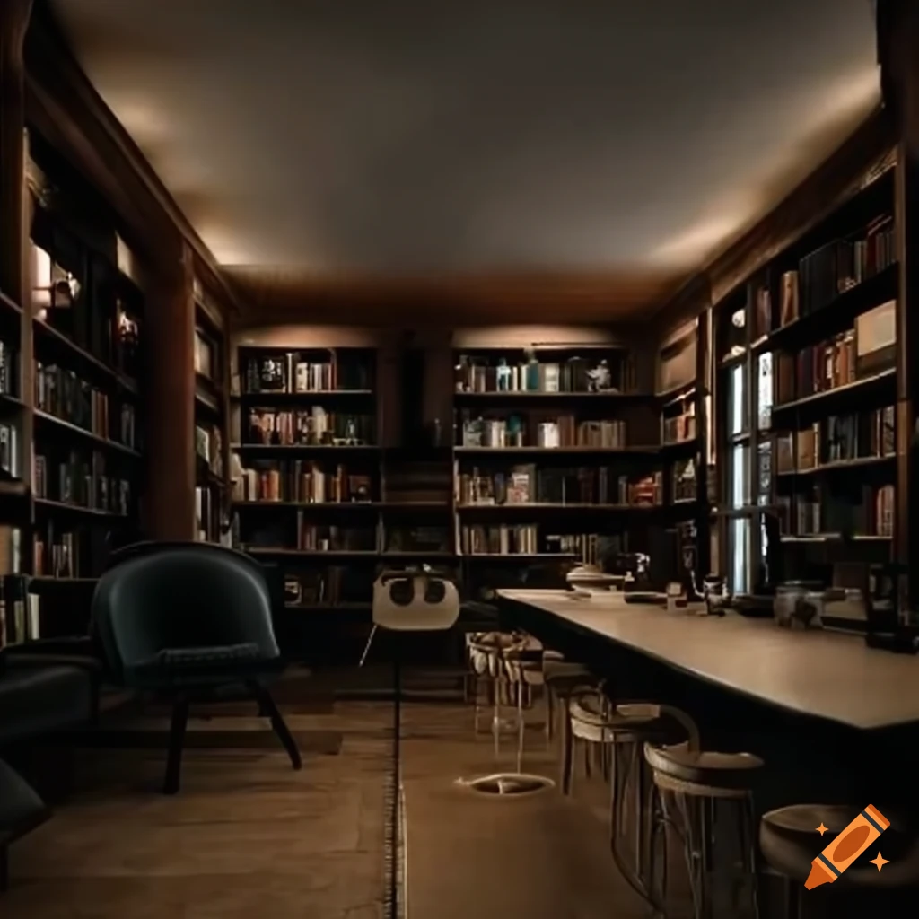 Realistic cafe-library interior design on Craiyon