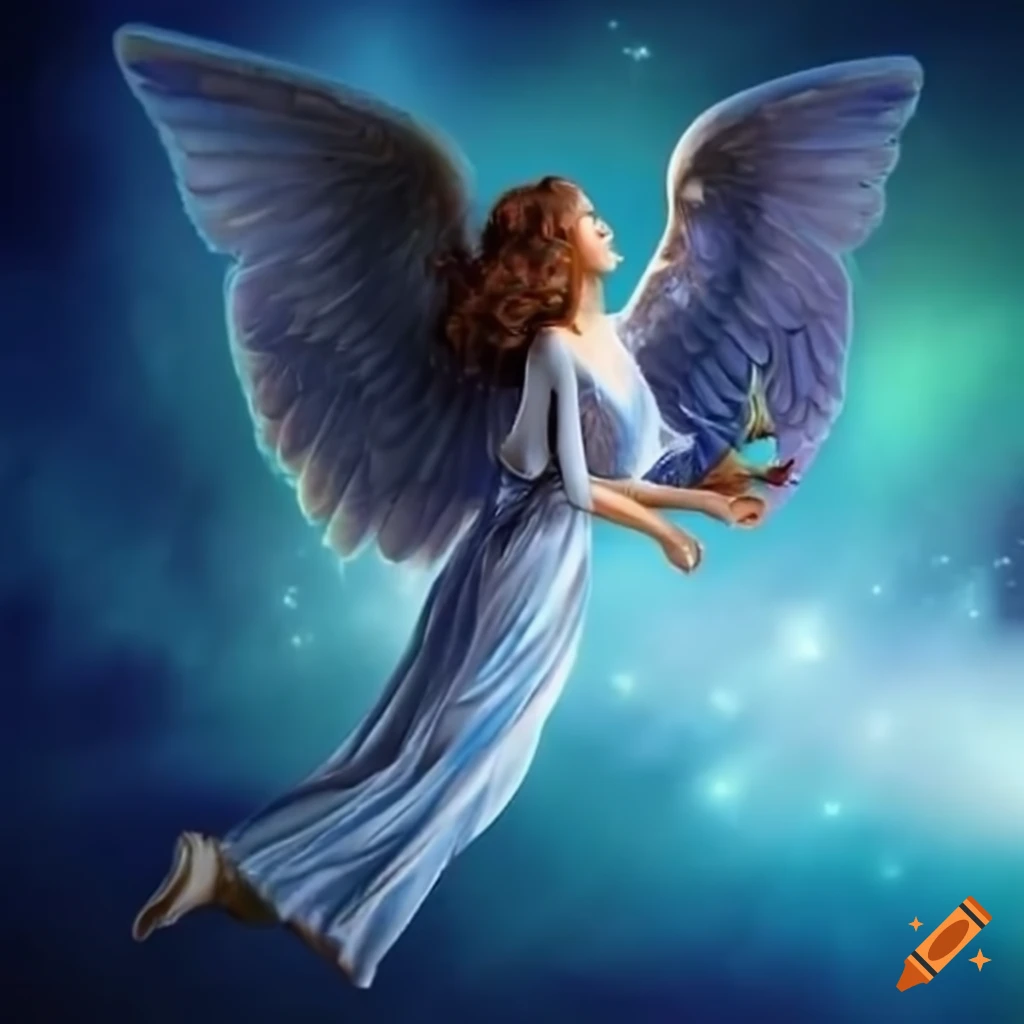 Angel rescuing a fallen angel in flight on Craiyon