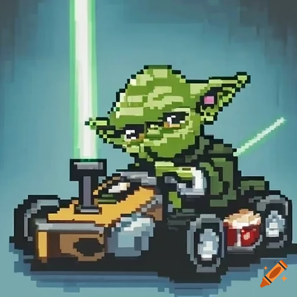 Master Jedi Yoda driving a kart in Mario Kart art style on Craiyon