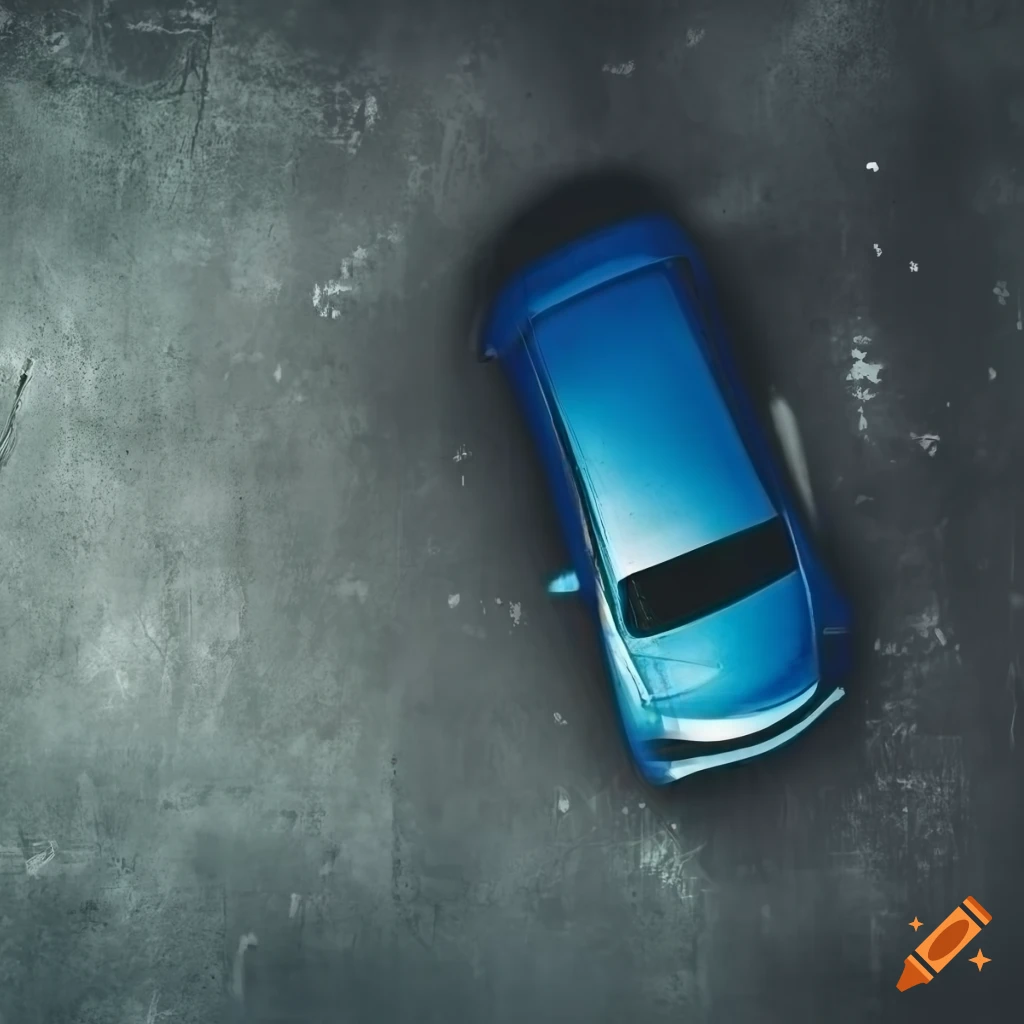 Top view of a car at a service station on a concrete floor on Craiyon