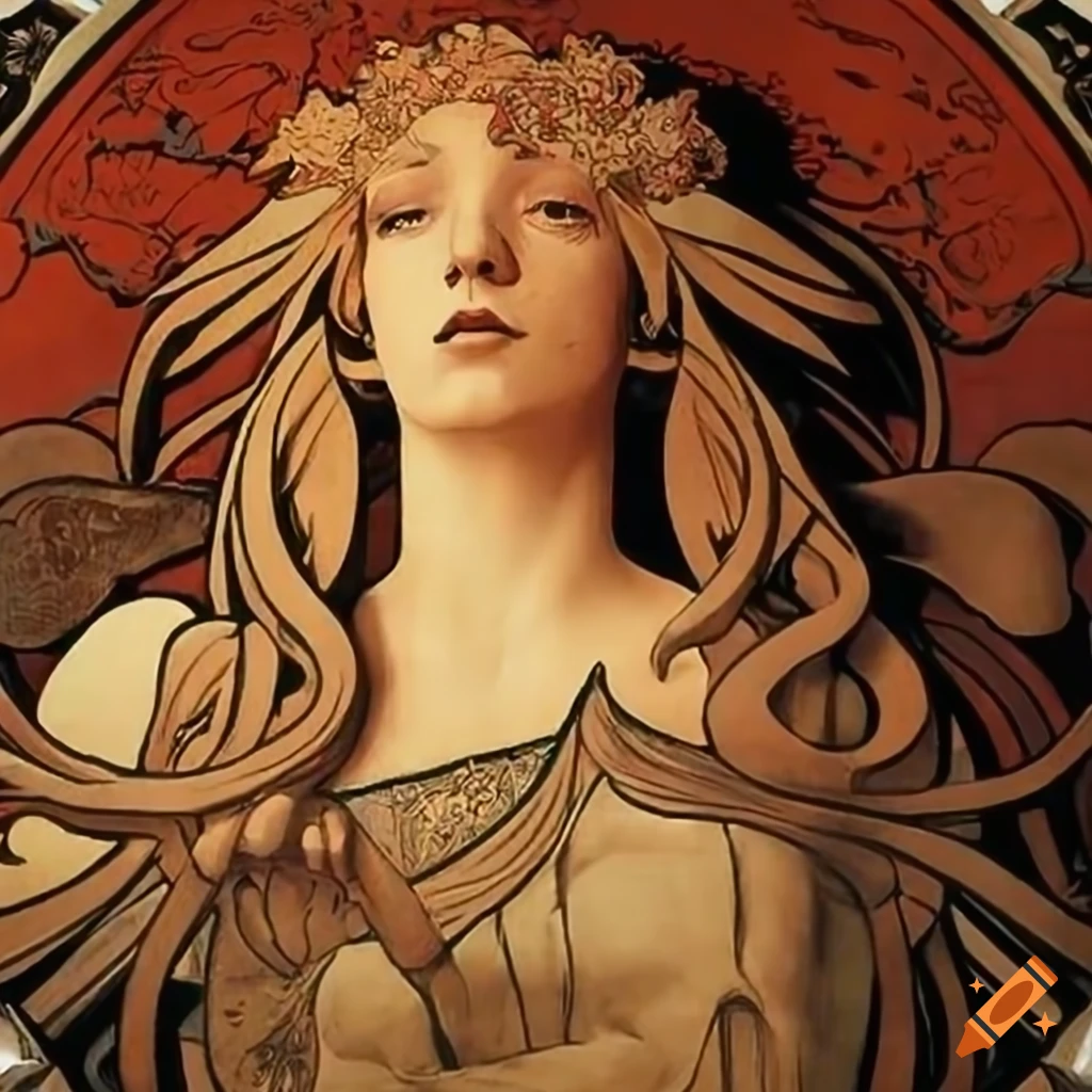 Stave carving art by alphonse mucha on Craiyon