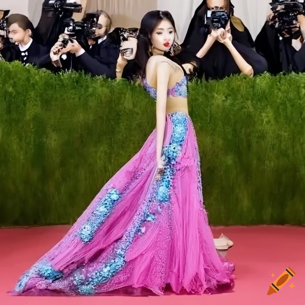 Twice Sana in Tribal Geometrics full body outfit at Met Gala theme on Craiyon