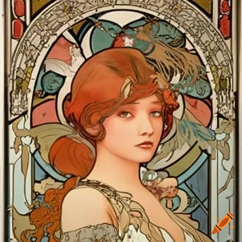 Vintage poster inspired by alphonse mucha on Craiyon