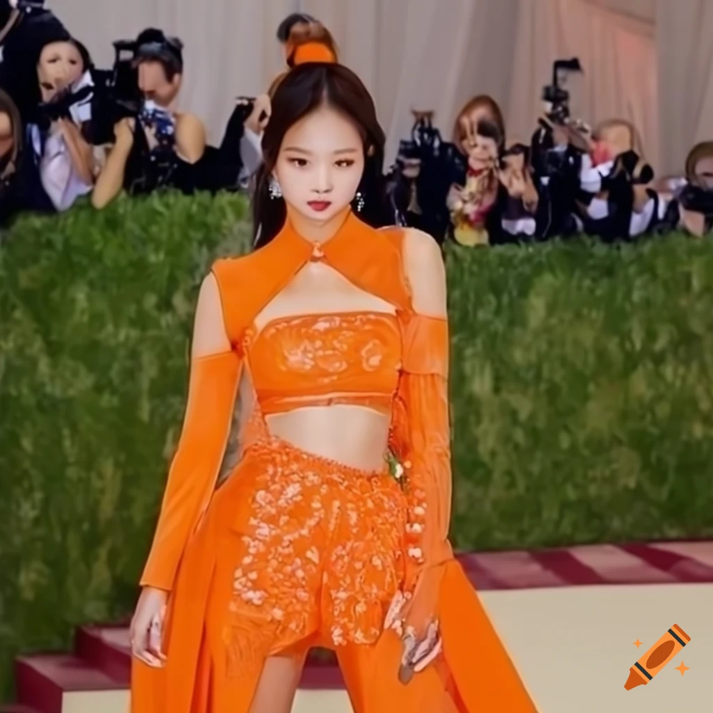 Blackpink Jennie in orange MET Gala outfit on Craiyon