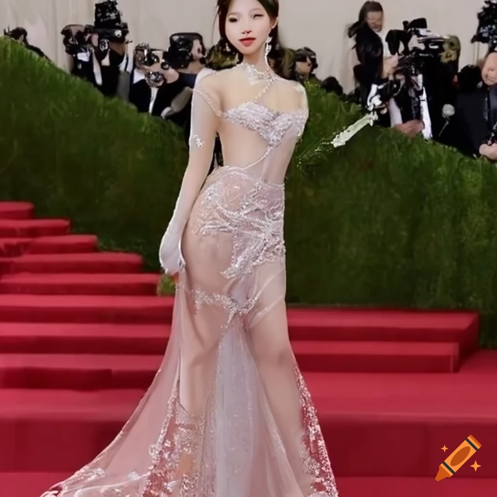 Twice Sana in Met Gala Embroidery Full Body Outfit on Craiyon