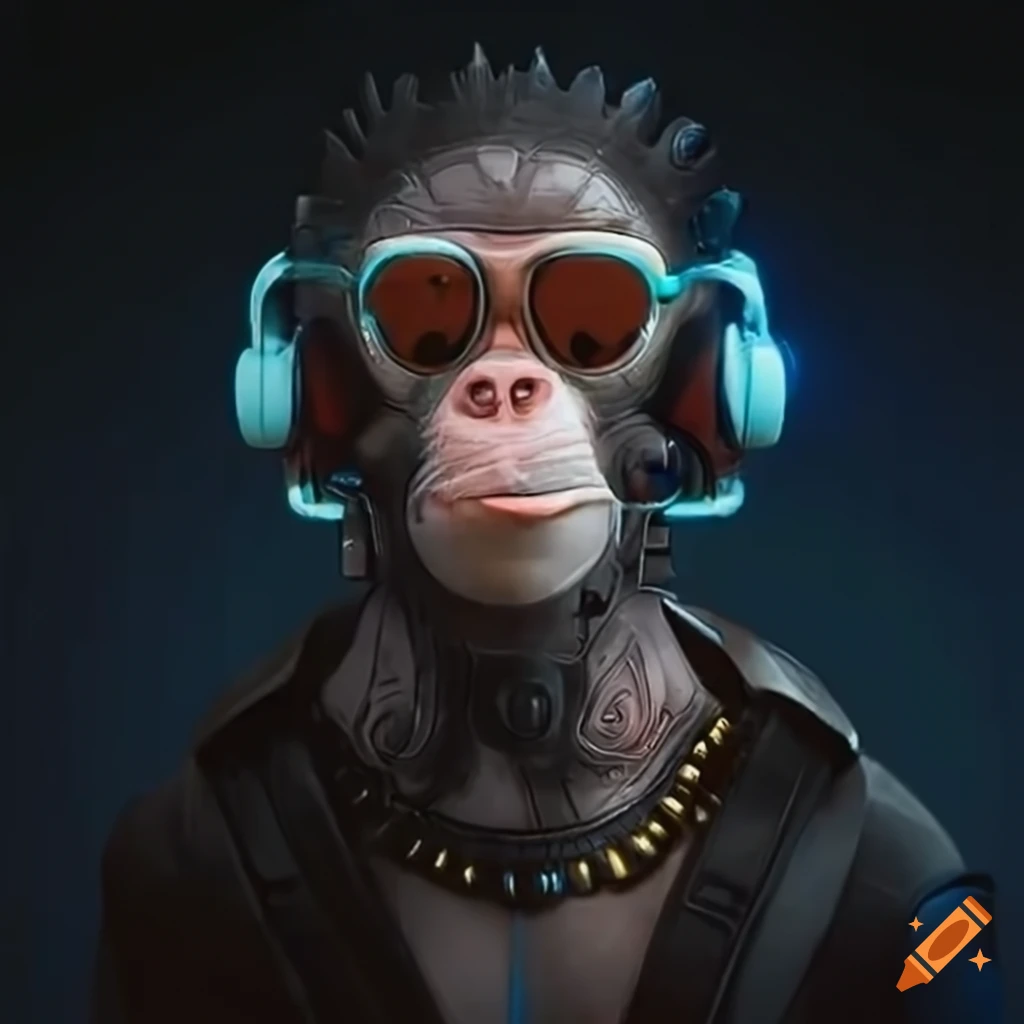 Cybernetic monkey with headphones and sunglasses smoking a cigarette ...