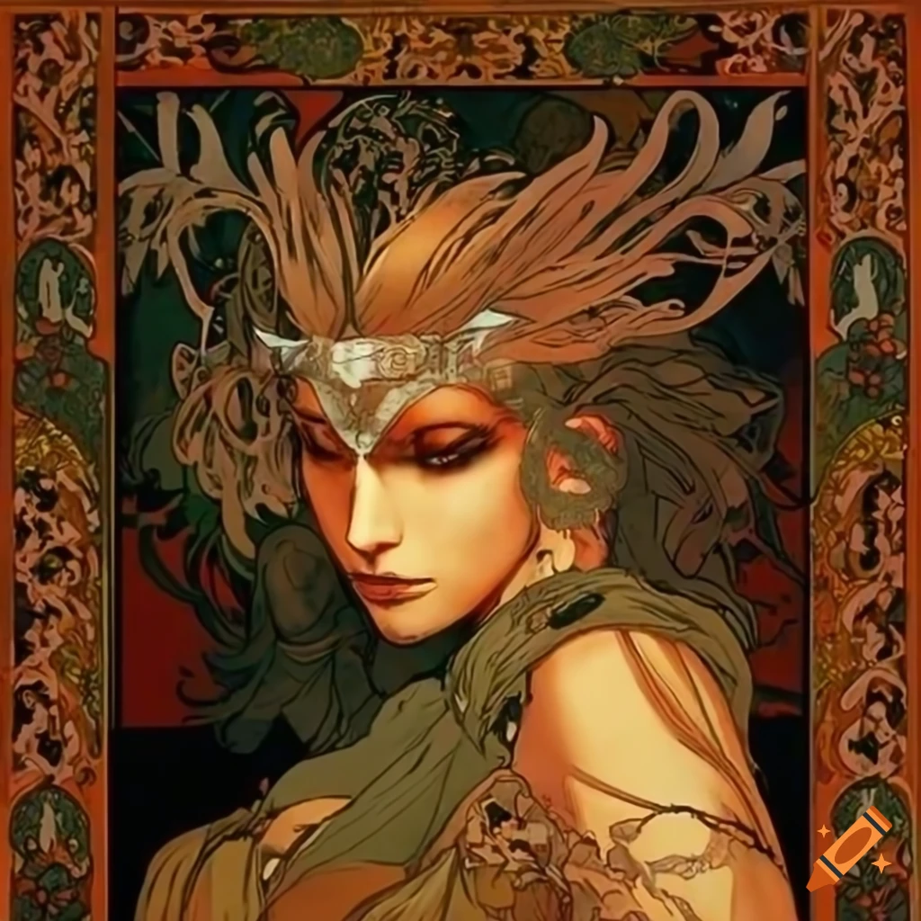 High definition swedish mecha alphonse mucha artwork on Craiyon