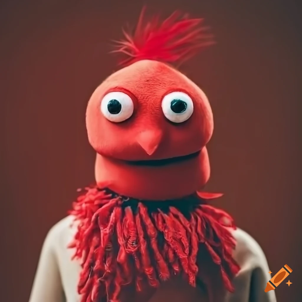 Red bushy puppet in high definition on Craiyon