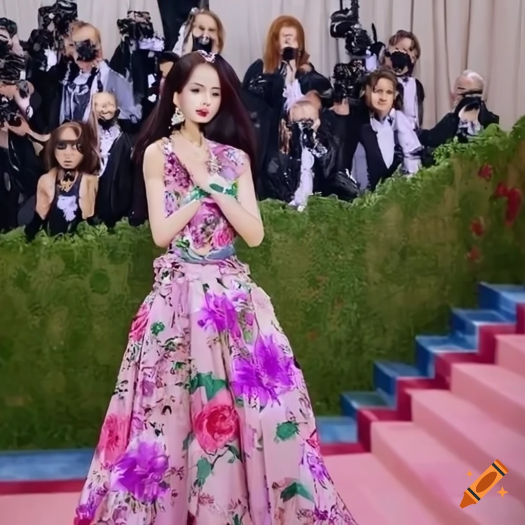 Blackpink Jisoo in MET Gala Floral Print theme outfit on Craiyon