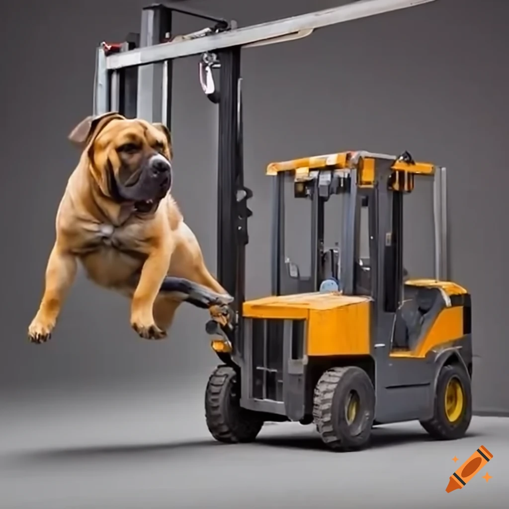 Mastiff dog being lifted by a forklift on Craiyon