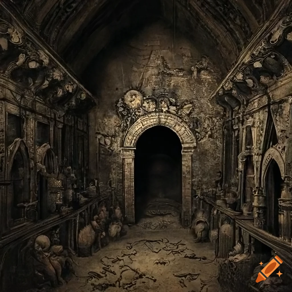Gothic map of hell's sub-basement with surreal macabre elements on Craiyon