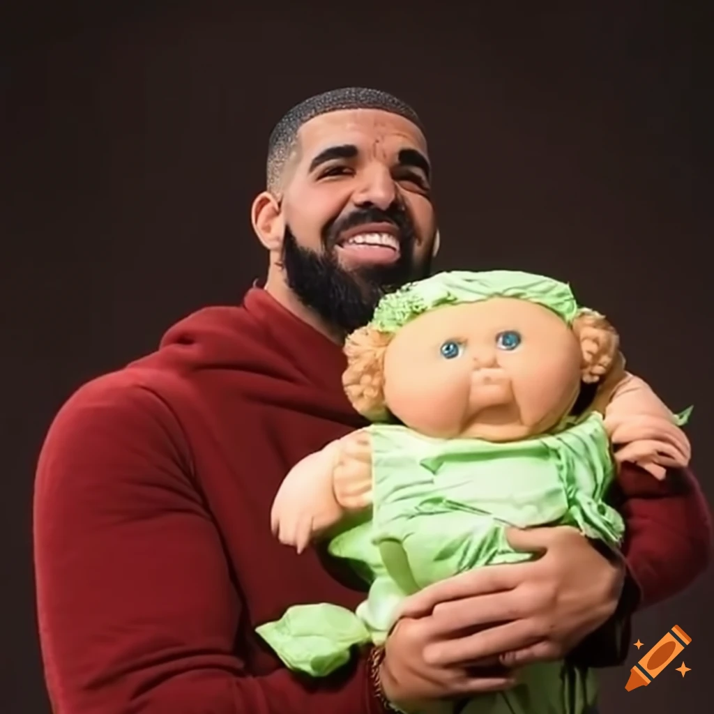 Drake holding a cabbage patch doll on Craiyon