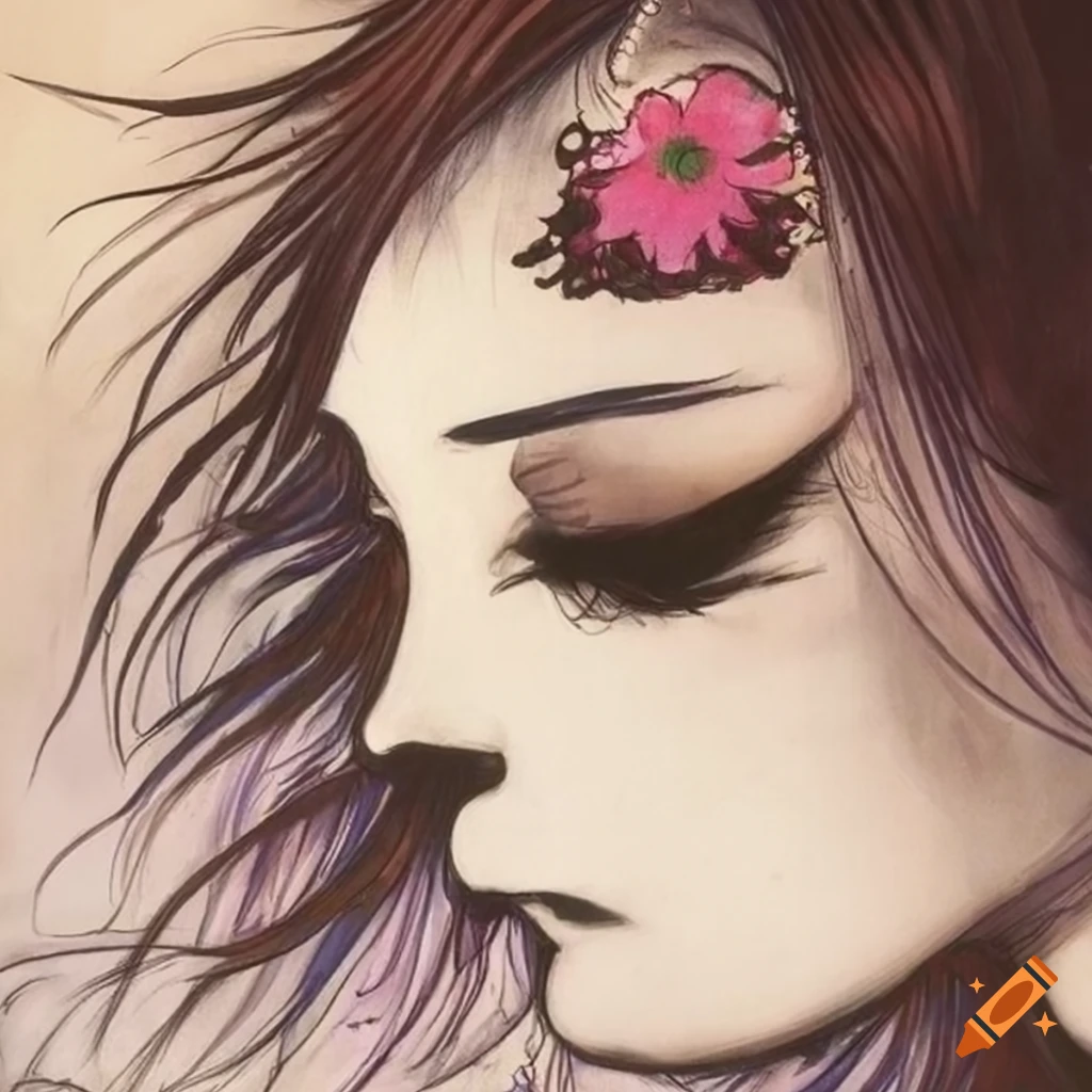 Portrait of a woman with a flower on her forehead in the fantastic ...