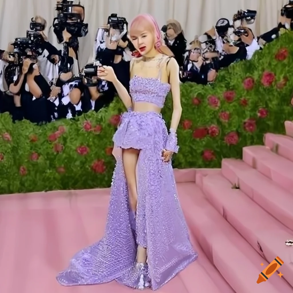 Blackpink rosé in lavender met gala outfit on Craiyon