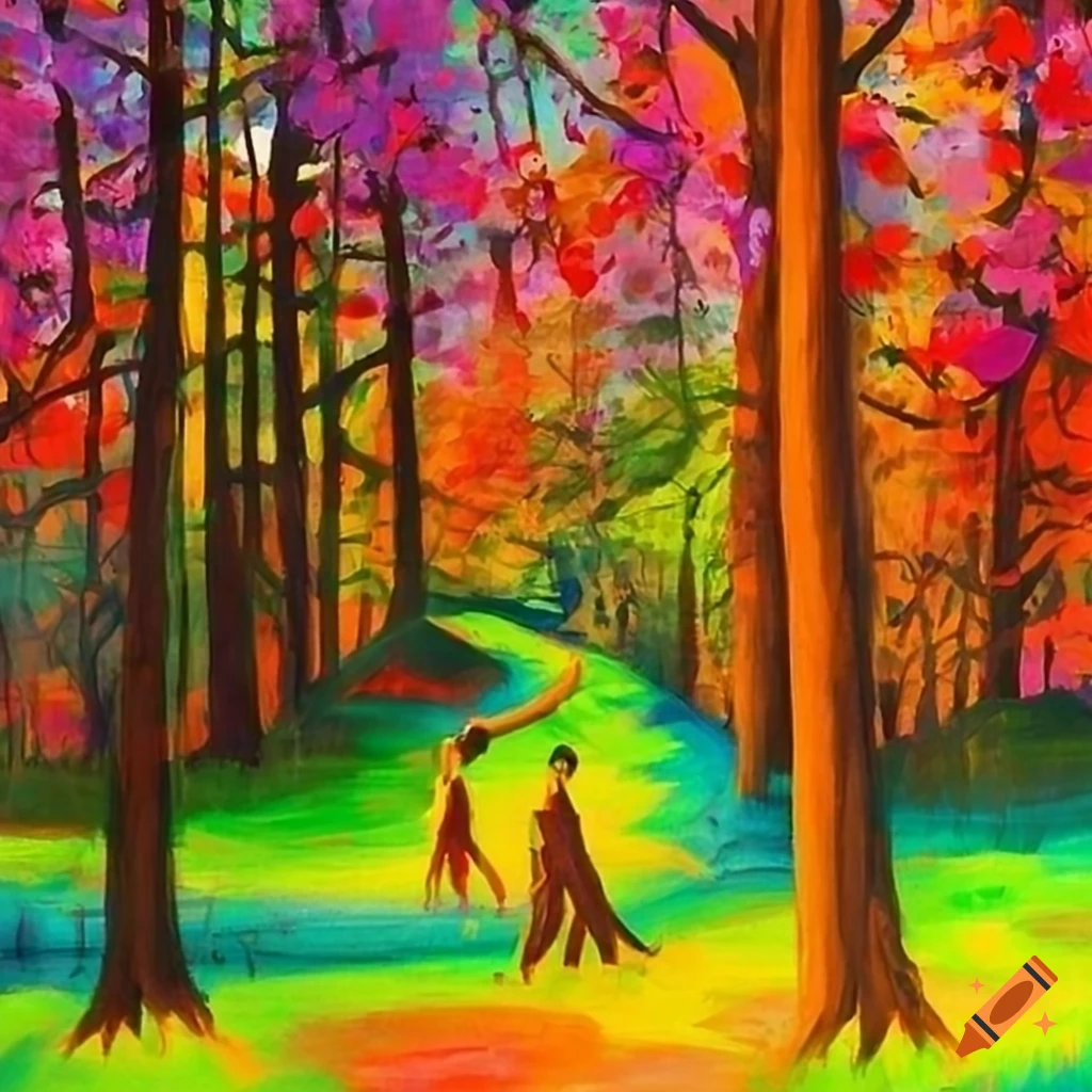 Dancing in the spring forest in New England portrayed in naive art ...