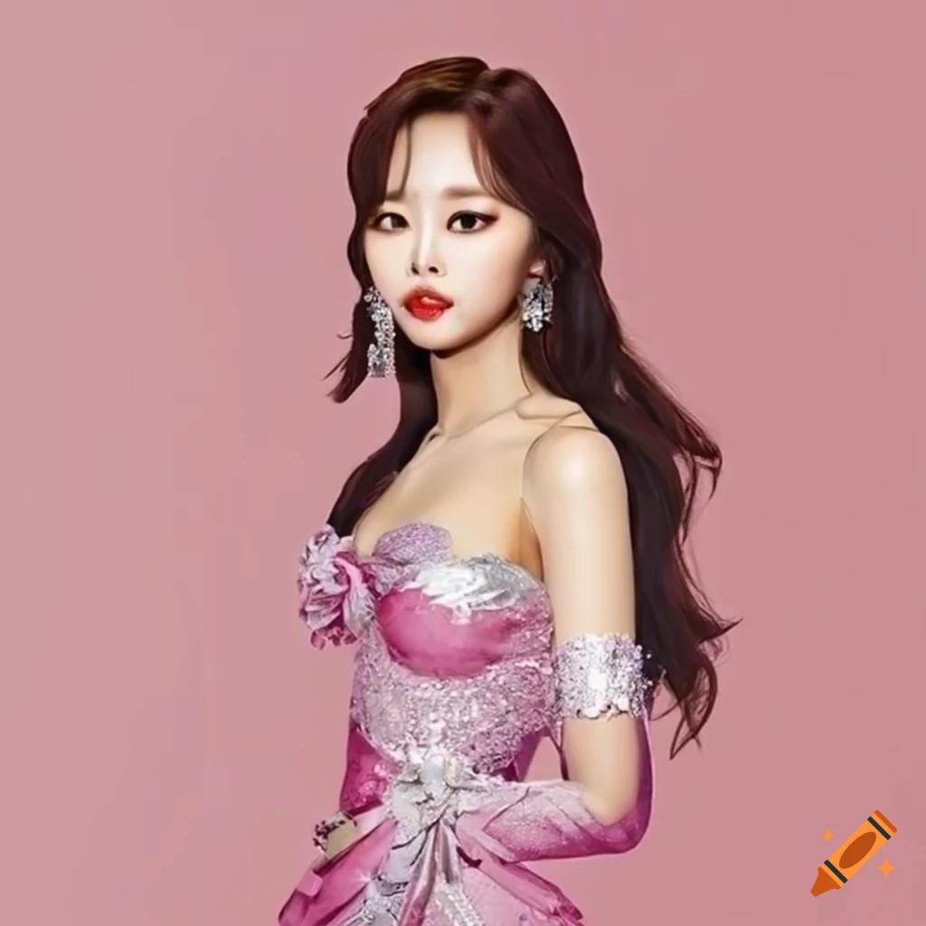 Twice Tzuyu in Met Gala theme with a magnolia flower full body outfit on Craiyon