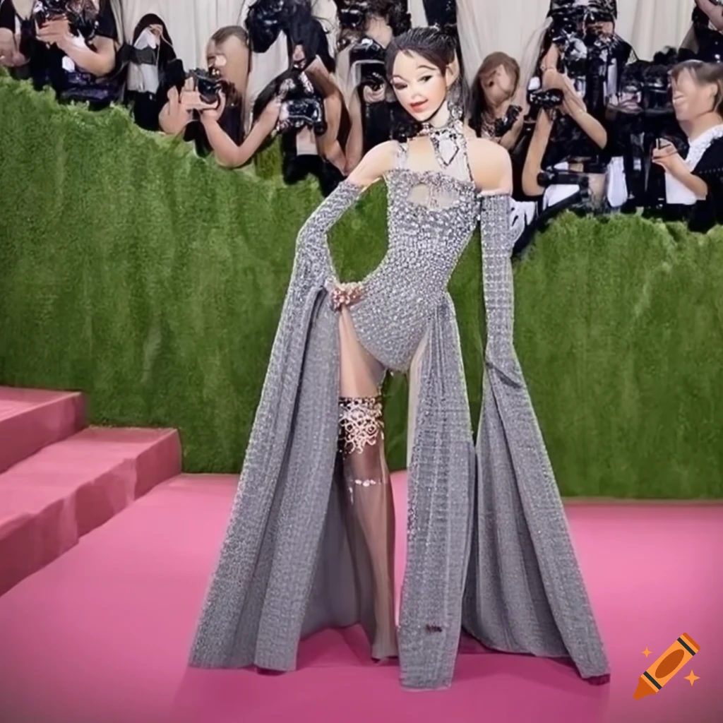 Wonyoung IVE in Houndstooth full body outfit at Met Gala on Craiyon