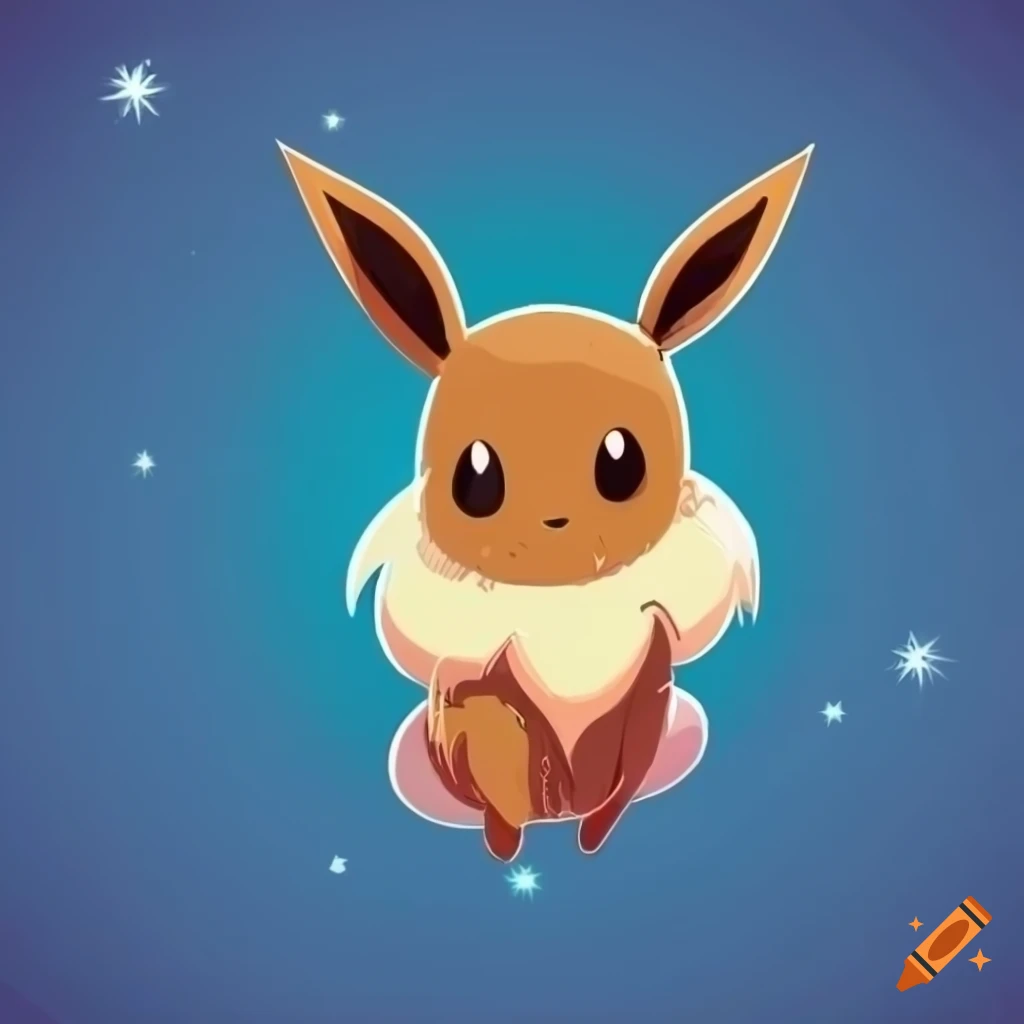 Eevee character in a cute space-themed illustration with stars and a ...