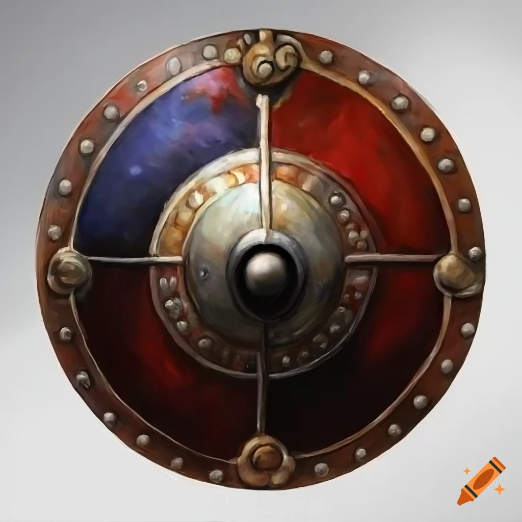 Detailed oil painting of an iron shield on Craiyon