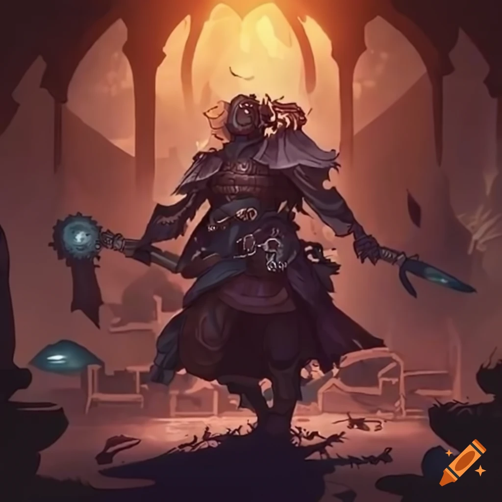 Epic dnd scene with magical glyphs and a gear battle on Craiyon