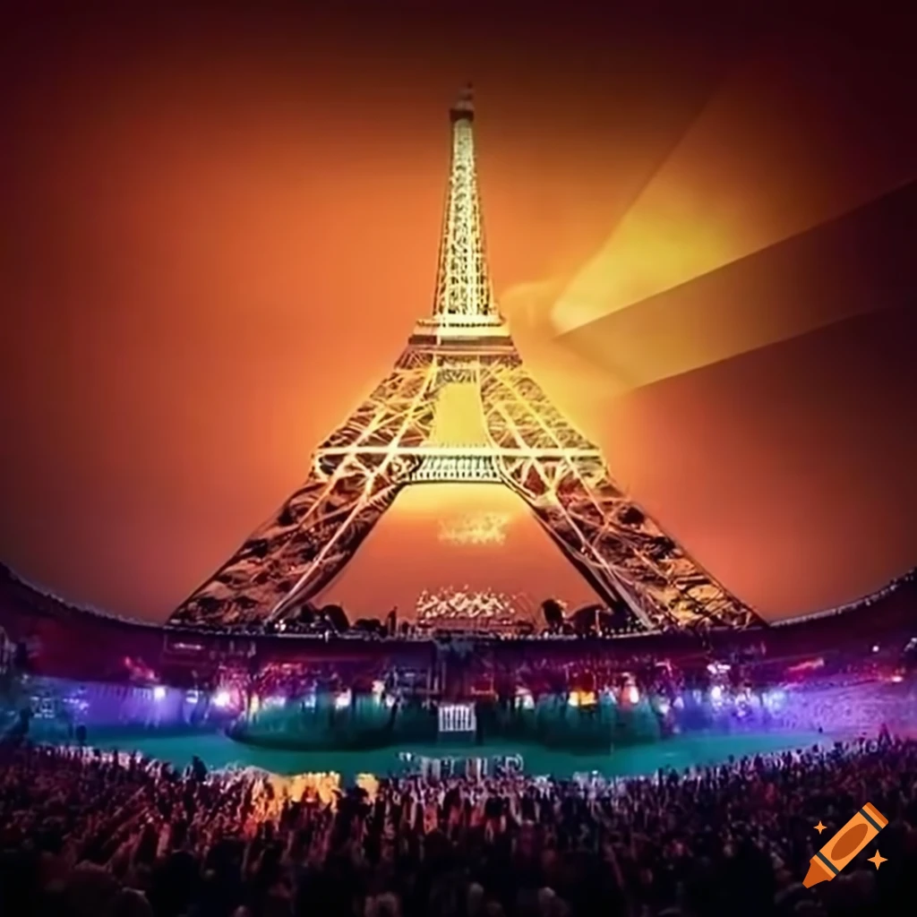 Dynamic scene of 2024 Paris Olympics with spectators and athletes in ...