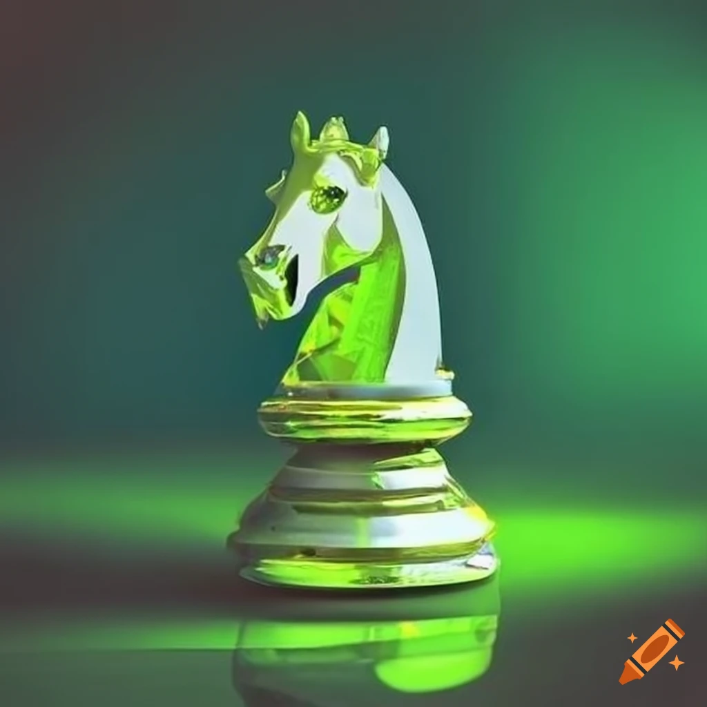 Chess knight piece made of crystal with a diamond lime design on Craiyon