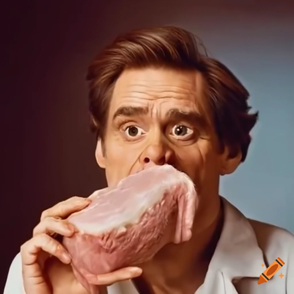 Jim carrey licking a ham sandwich scene from a movie on Craiyon