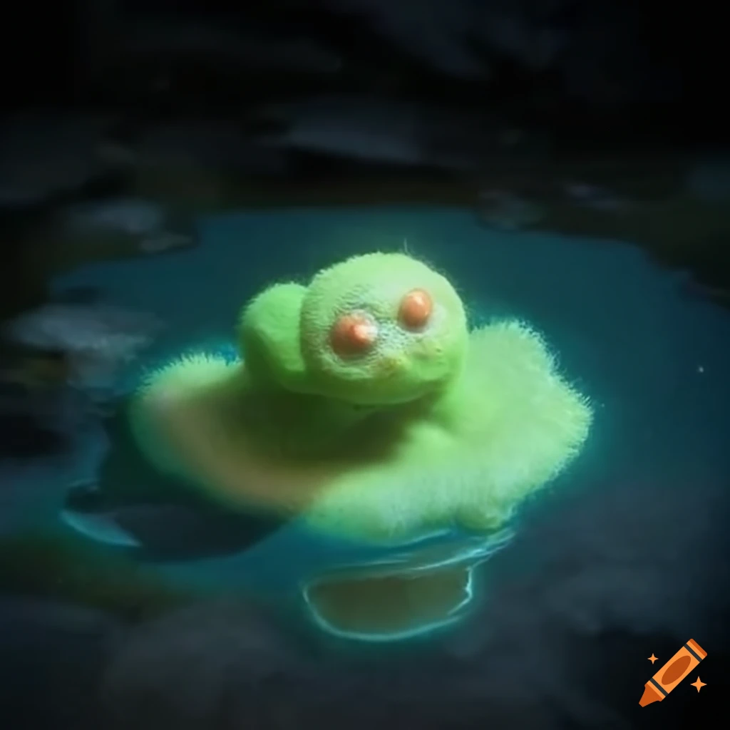 Meditating animal creature in a fuzzy slime puddle on Craiyon