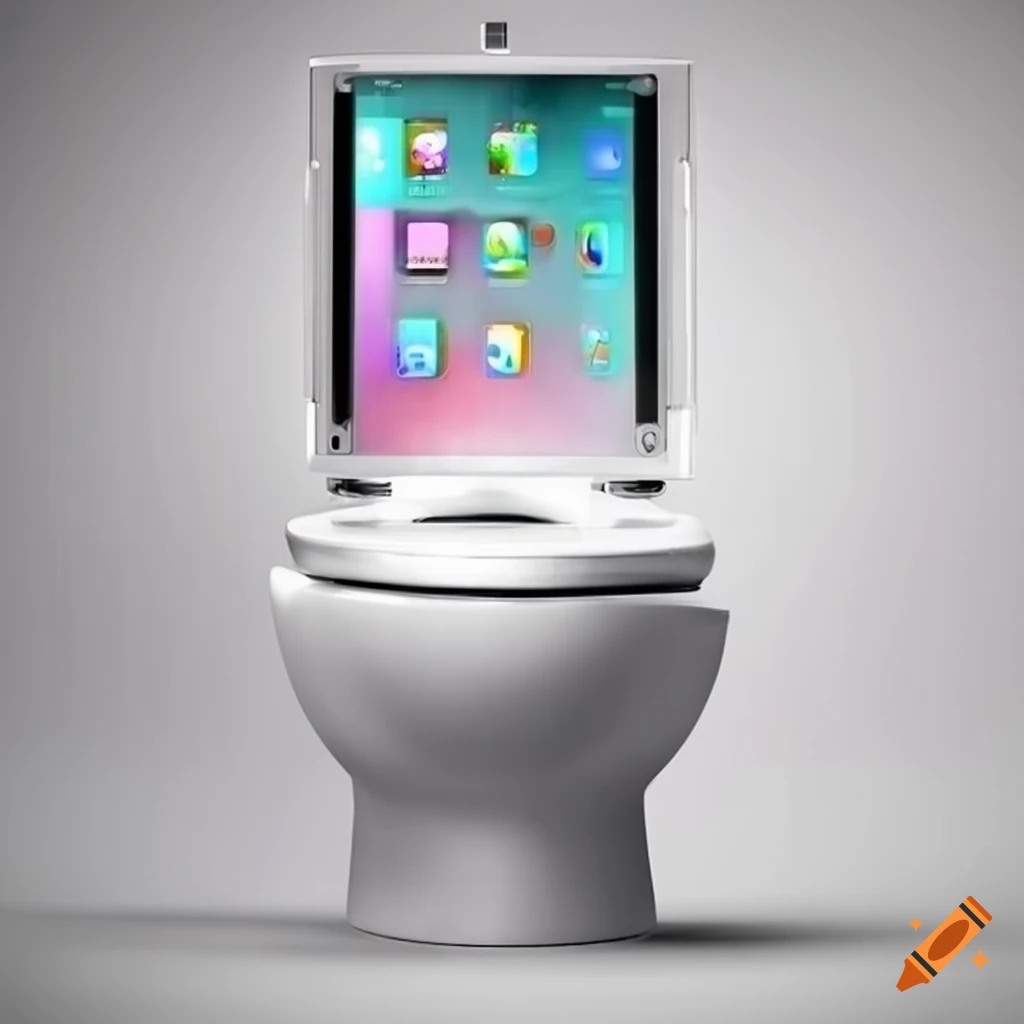 Modern toilet with attached iPad and futuristic buttons on Craiyon