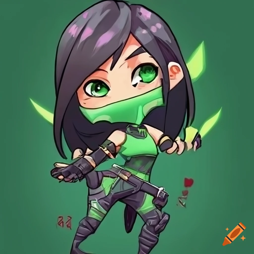 Chibi-style illustration of Viper, the Valorant agent on Craiyon