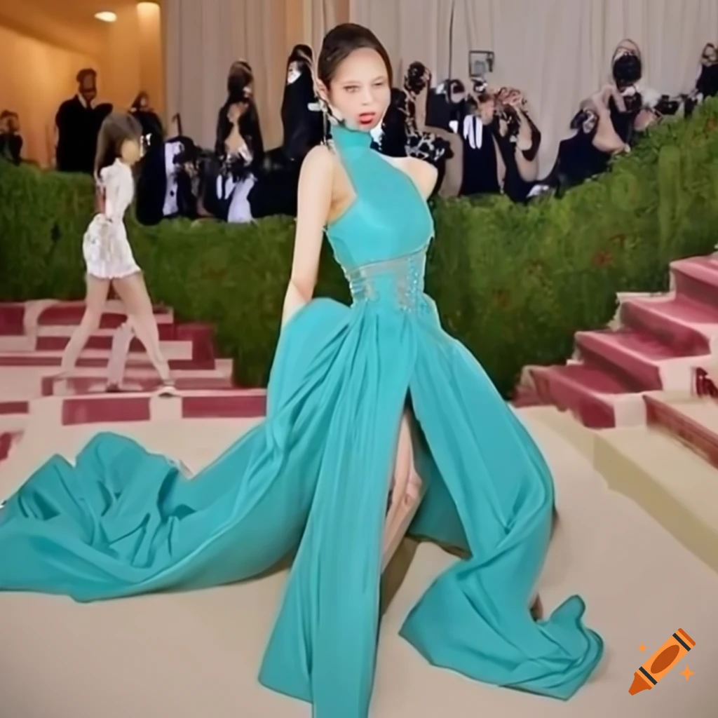 Outfit inspired by turquoise at met gala worn by blackpink's jennie on Craiyon