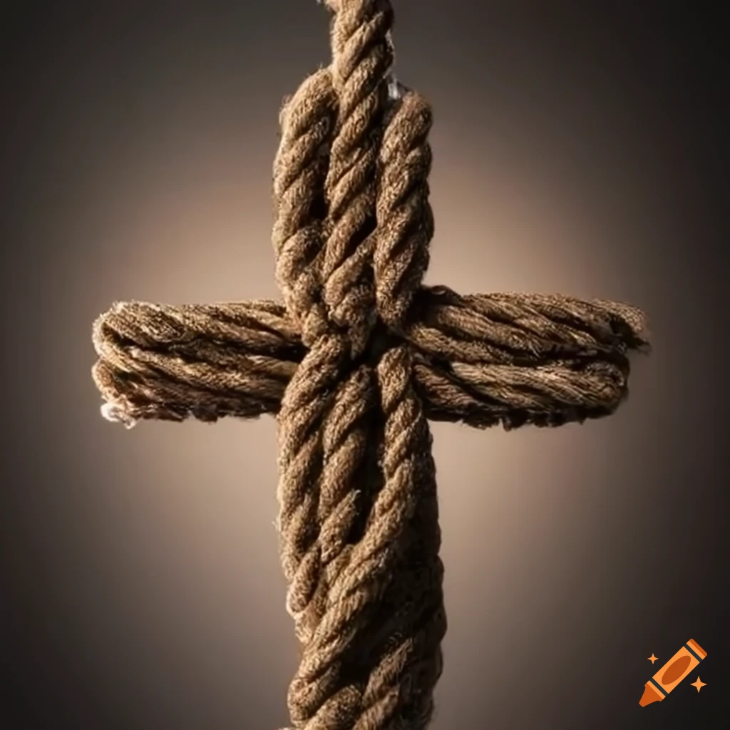 Cross made of rope held on each side by rope on Craiyon