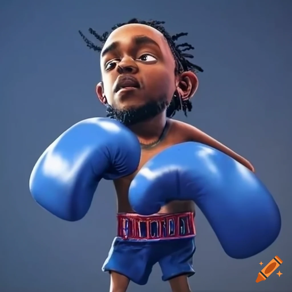 Kendrick Lamar in a boxing ring with royal blue trunks and gloves in ...