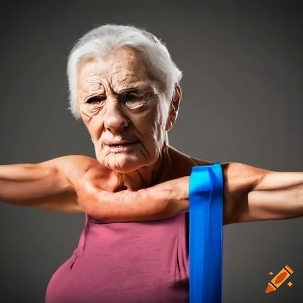 Senior citizen using resistance bands and experiencing an injury on Craiyon