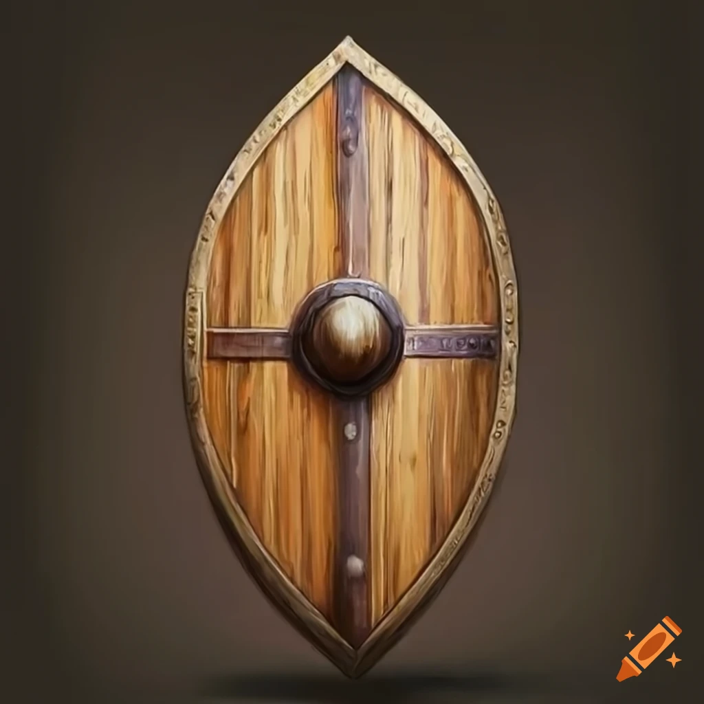 Detailed oil painting of a wooden shield on Craiyon