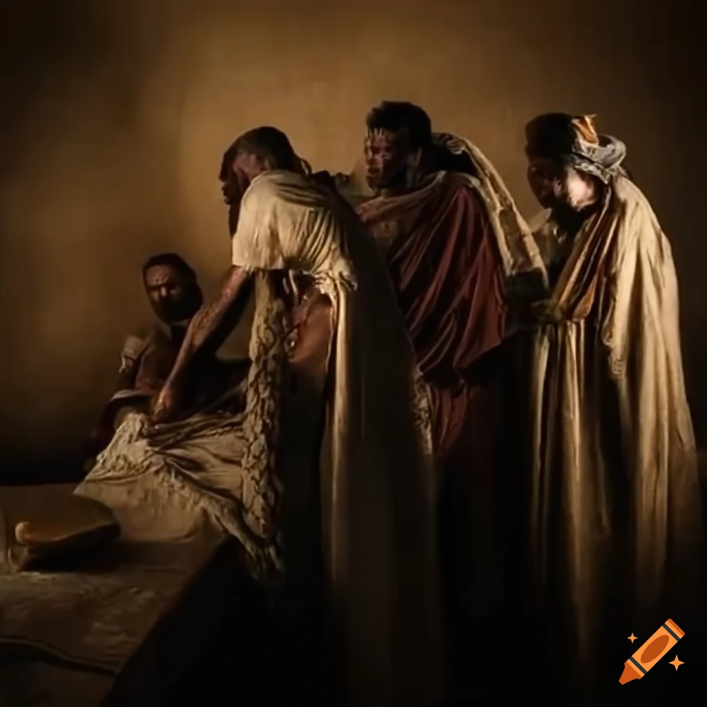 Bible story of four men with leprosy from 2 Kings 7 on Craiyon