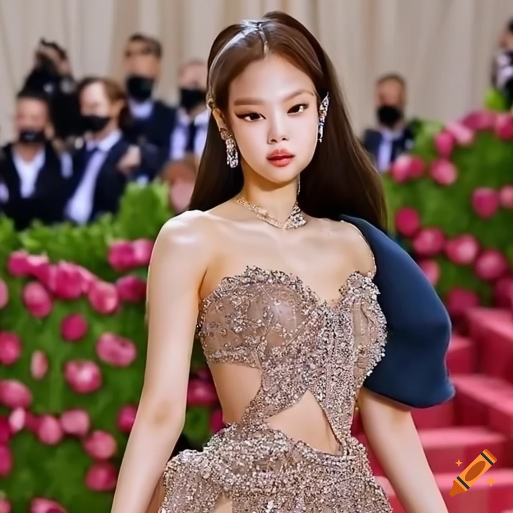 Jennie from blackpink at the 2020 met gala in full outfit on Craiyon