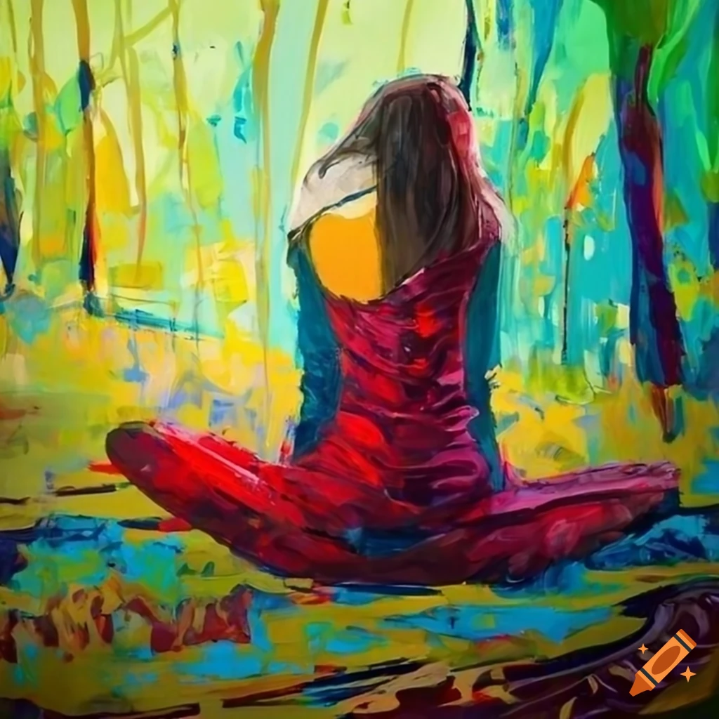 Abstract painting of a woman lying in the woods on Craiyon