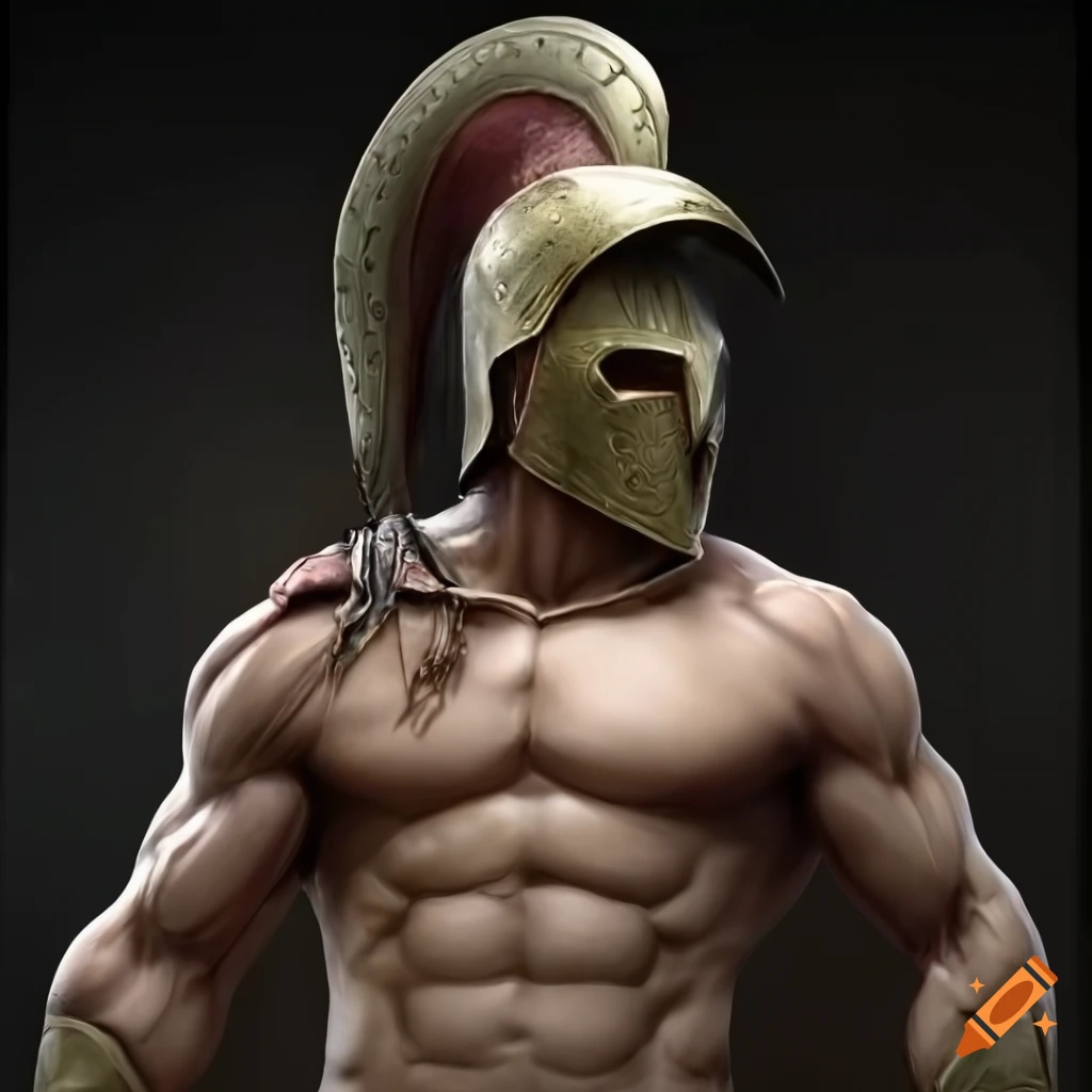 Muscular ancient Greek warrior in full armor sculpture on Craiyon