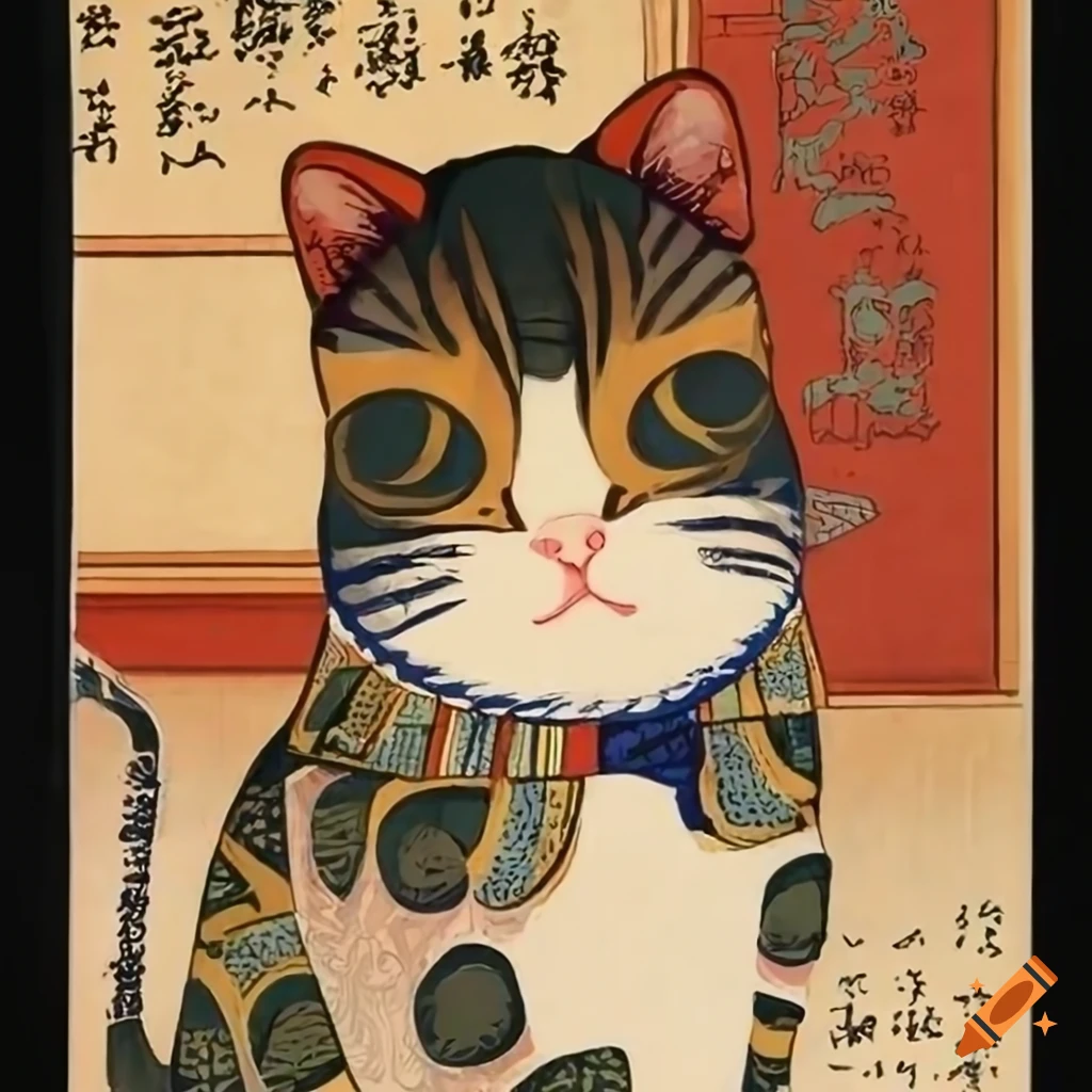 Ukiyo-e art of cat city in traditional japanese style on Craiyon