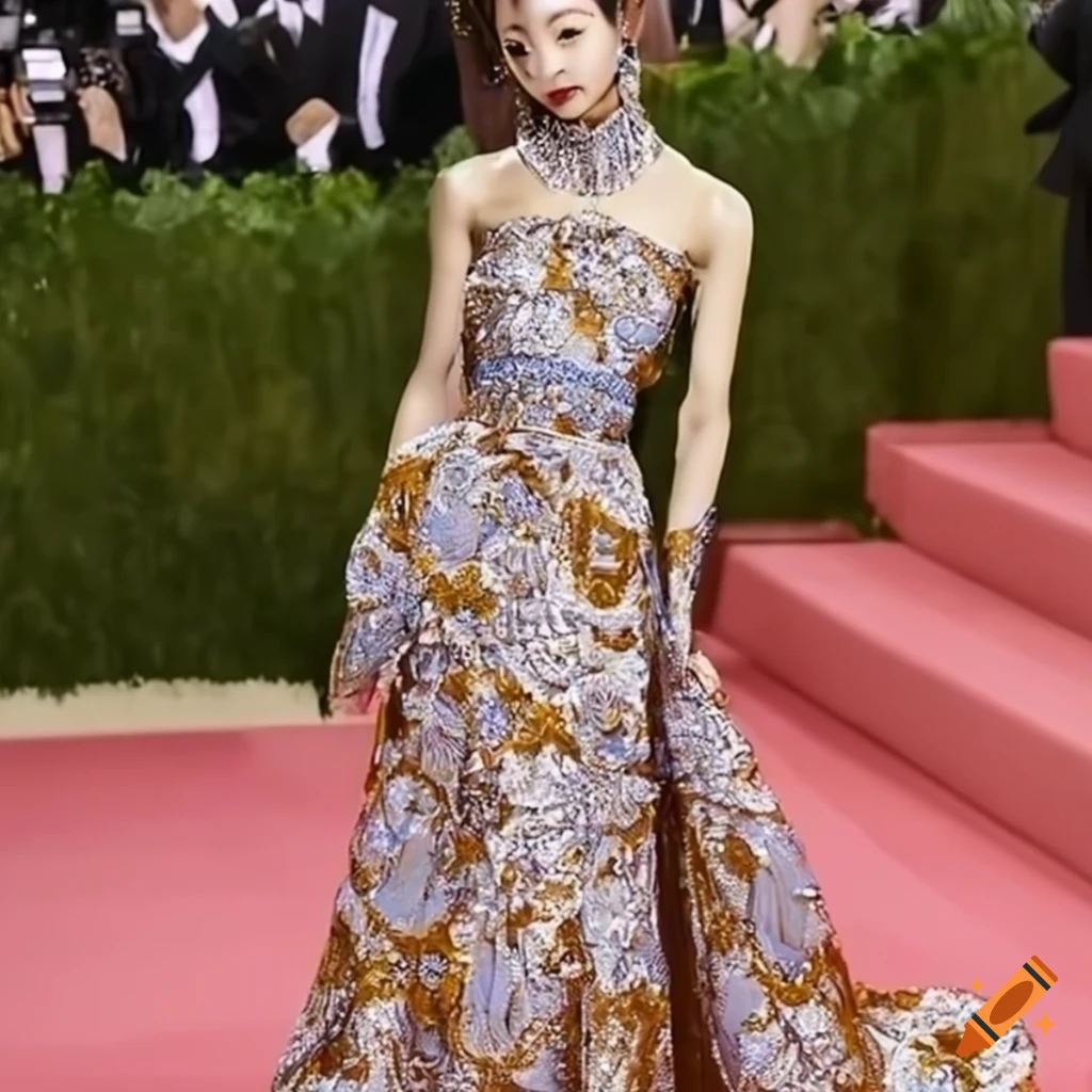 Twice Tzuyu in a Batik full body outfit with Met Gala theme on Craiyon