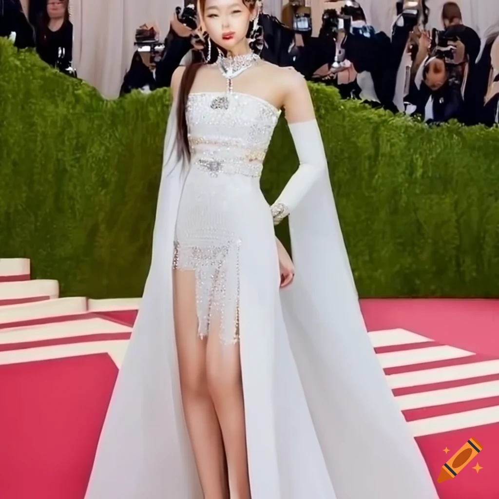 Twice Sana in Tribal Geometrics full body outfit at Met Gala theme on Craiyon